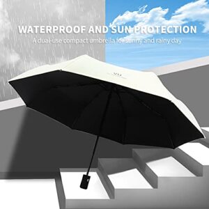 GENMAI SOEASY Travel Umbrella Windproof Folding Umbrella for Rain,Compact Umbrella for Car,Lightweight UV Protection Sun Umbrella for Men and Women,Portable Umbrella White