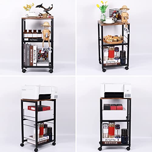 Zhanyun 3 Tier Rolling Cart, Kitchen Storage Shelves,with Storage and Steel Frame, Multifunctional Utility Cart for Kitchen, Bathroom, Living Room, Bar, Office (3 Tie)