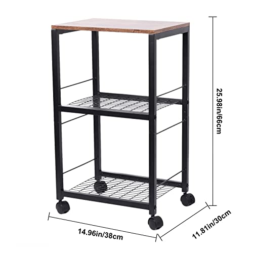 Zhanyun 3 Tier Rolling Cart, Kitchen Storage Shelves,with Storage and Steel Frame, Multifunctional Utility Cart for Kitchen, Bathroom, Living Room, Bar, Office (3 Tie)