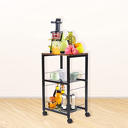 Zhanyun 3 Tier Rolling Cart, Kitchen Storage Shelves,with Storage and Steel Frame, Multifunctional Utility Cart for Kitchen, Bathroom, Living Room, Bar, Office (3 Tie)