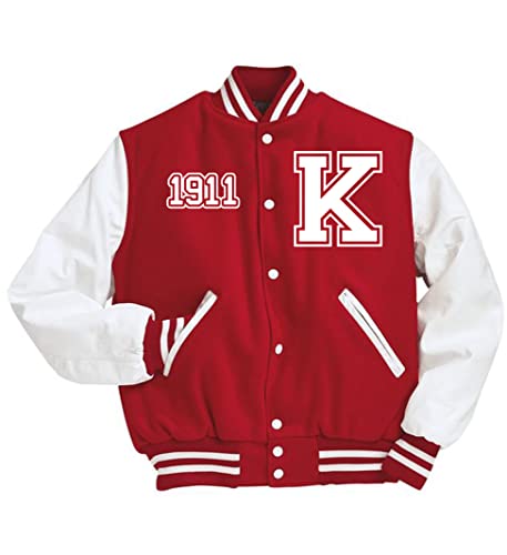 Deference Clothing Kappa Alpha Psi Chapter 17 Letterman Jacket Wool and Leather Sleeve (as1, alpha, xx_l, regular, regular, Red with White Sleeves)