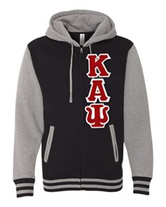 kappa alpha psi chapter 19 two tone zip up sweater (as1, alpha, s, regular, regular, black)