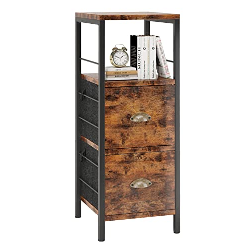 Homeiju 4 Tier Small Dresser for Bedroom with 2 Removable Drawers, Wood Small Drawers for Bedroom Entryway Hallway(Rustic Black and Brown)