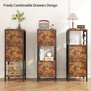 Homeiju 4 Tier Small Dresser for Bedroom with 2 Removable Drawers, Wood Small Drawers for Bedroom Entryway Hallway(Rustic Black and Brown)