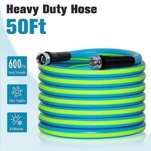 Giiwi Upgraded Hybrid Garden Hose 50 ft x 5/8", Heavy Duty, Super Flexible, Lightweight, All-weather Outdoor Non-Kinking Water Hose, Burst 600 PSI