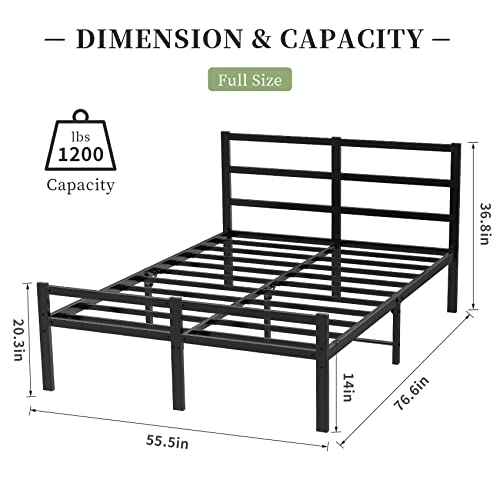 Musen Full Bed Frame with Headboard and Footboard, 14 Inch Platform with Storage, Heavy Duty Steel Metal Bed Frame No Box Spring Needed, Noise Free, Anti-Slip, Easy Assembly (Max Load: 1200lb)