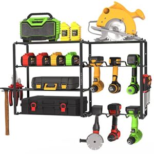 zeakoc power tool organizer, 6 cordless drill holder 5 layers heavy duty tool shelf, wall mount tool organizer garage organization storage rack gift for men dad father's day or christmas