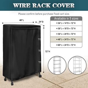 ZOOLYO Shelving Cover Storage Shelf Cover Wire Rack Shelving Cover, Fits Racks 48Wx24Dx72H inch,Fast and Convenient Access to Item (Black,only Cover).