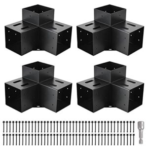 4x4 pergola brackets 3-way 90° right angle corner extension bracket woodworks diy pergola kit with black powder coated,modular sizing pergola/gazebo hardware for 4x4 inches lumber(4pcs)……