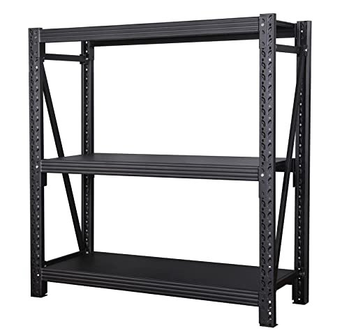 BIBKOK 3-Tier Industrial Shelving Rack, Heavy Duty Workshop Storage Rack, Adjustable Metal Garage Shelf,1500lbs Capacity for Warehouse Basement Storeroom Supermarket