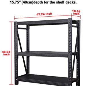 BIBKOK 3-Tier Industrial Shelving Rack, Heavy Duty Workshop Storage Rack, Adjustable Metal Garage Shelf,1500lbs Capacity for Warehouse Basement Storeroom Supermarket