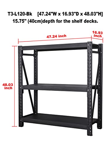 BIBKOK 3-Tier Industrial Shelving Rack, Heavy Duty Workshop Storage Rack, Adjustable Metal Garage Shelf,1500lbs Capacity for Warehouse Basement Storeroom Supermarket