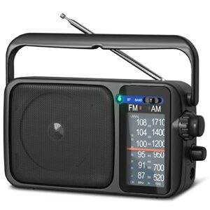 yowgulf am fm radio with best reception,bluetooth portable am fm transistor radio,battery operated radio or ac power,large dial,headphone jack, gifts for seniors elderly