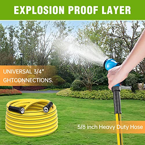 GREENER 50FT Tools Hybrid Garden Hose Dia.5/8’’ Inner Durable Rv Garden Hose with Swivel Grip Handle 150PSI High Burst Strength Industrial Water Hose for All Weather Outdoor (Yellow)