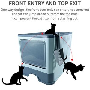 AOSUI Covered Cat Litter Box Extra Large Foldable Litter Box Odor Filter Front Entry Top Exit Litter Box with Lid for Cats, Enclosed Cat Potty with Cat Litter Scoop and Cat Litter Mat Easy Clean