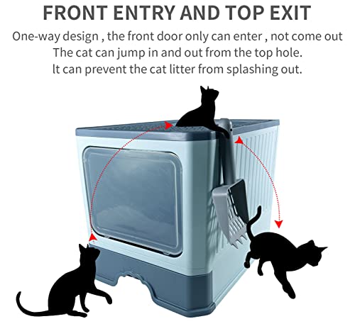 AOSUI Covered Cat Litter Box Extra Large Foldable Litter Box Odor Filter Front Entry Top Exit Litter Box with Lid for Cats, Enclosed Cat Potty with Cat Litter Scoop and Cat Litter Mat Easy Clean