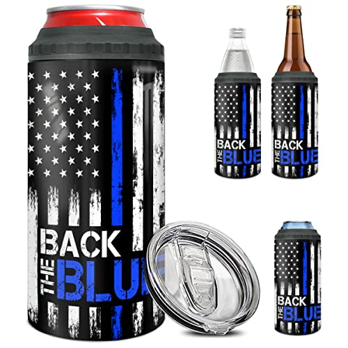 winorax Police Gifts Back The Blue American Flag Tumbler 4-in-1 Can Cooler Stainless Steel 16oz Travel Mug Coffee Cups US Flag Police Academy Graduation Gifts for Men Cops Officer Retirement