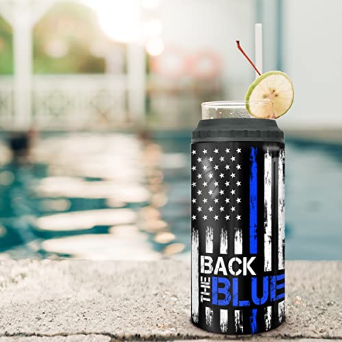 winorax Police Gifts Back The Blue American Flag Tumbler 4-in-1 Can Cooler Stainless Steel 16oz Travel Mug Coffee Cups US Flag Police Academy Graduation Gifts for Men Cops Officer Retirement