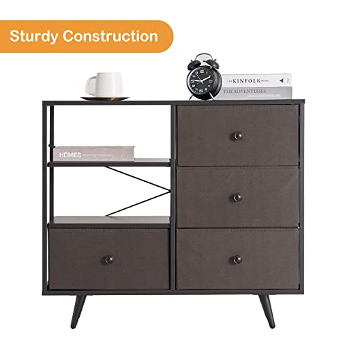 DlandHome Storage Drawers, 4 Drawer Dresser, 4-Tier Storage Organizer, Chest of Drawers for Bedroom, Hallway, Entryway, Nursery, Closets-X Sturdy Steel Frame Dark Coffee