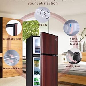 KRIB BLING Compact Refrigerators with Freezer on Top, Mini Fridge with 7- Level Adjustable Thermostat, Small Refrigerator for Apartment, Office, Camping, Wood