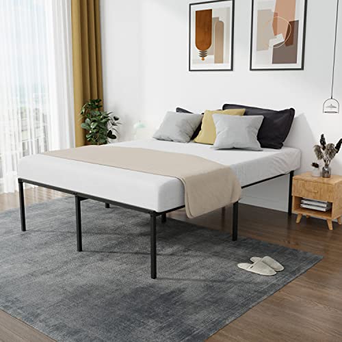 Bed Frame Metal Platform Bed Frame 18 Inch High Mattress Foundation No Box Spring Needed Heavy Duty Steel Slat Noise-Free Easy Assembly Under-Bed Storage (Queen)