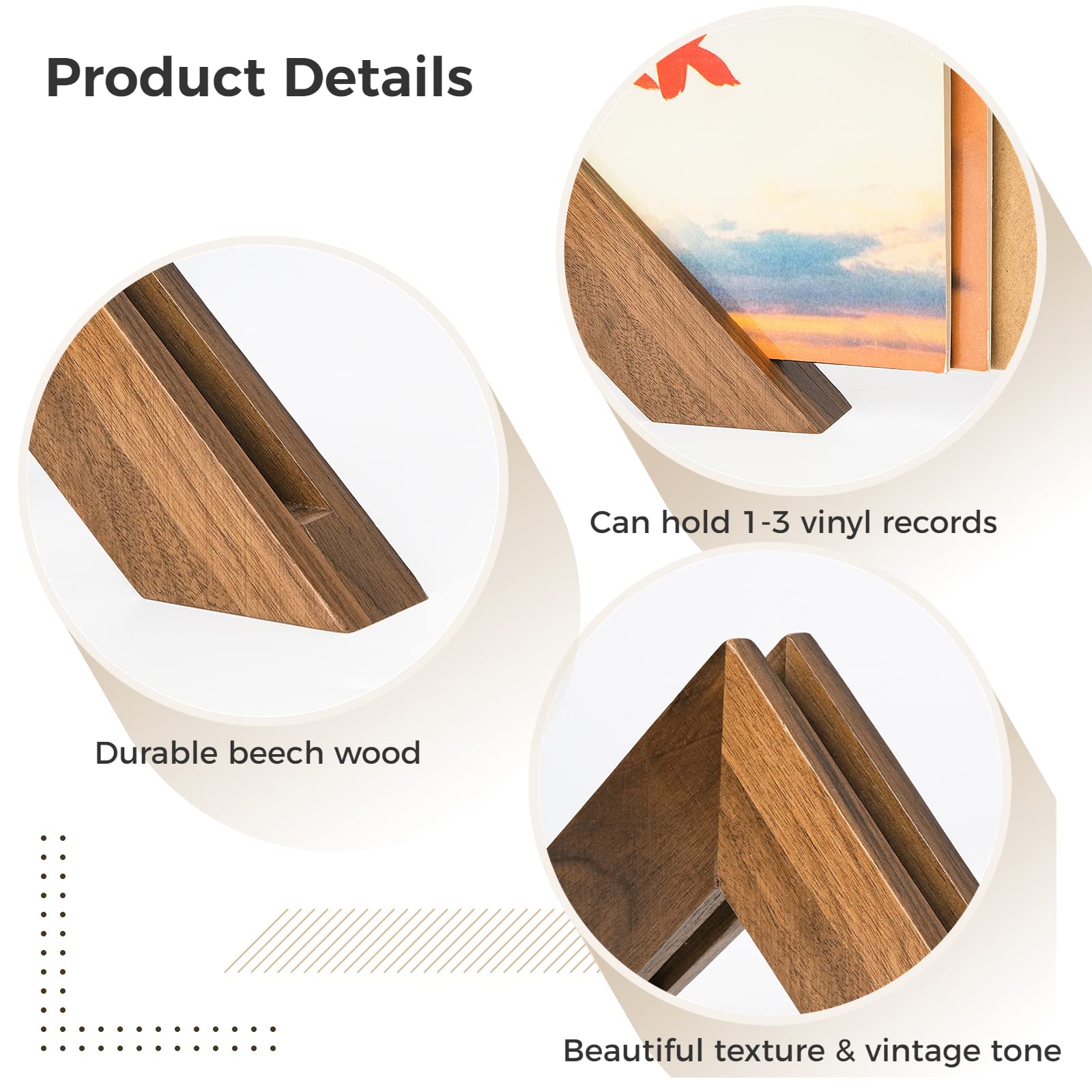 TIMCORR Vinyl Record Holder Set : Vinyl Wall Mount for Record Display, Pine Wood Album Shelf with Sticky Transparent Tapes Hanging on the Wall (Beech Wood Set of 2) (Walnut Wood Set of 2)