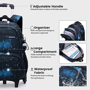 Amythe Rolling Backpack for Kids Teenagers, Casual Laptop Backpack - Lightweight, Waterproof,Tear-Resistant, Six-Wheeled for Easy Transport，Travel Luggage Backpack