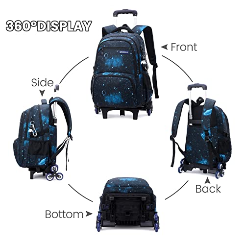 Amythe Rolling Backpack for Kids Teenagers, Casual Laptop Backpack - Lightweight, Waterproof,Tear-Resistant, Six-Wheeled for Easy Transport，Travel Luggage Backpack