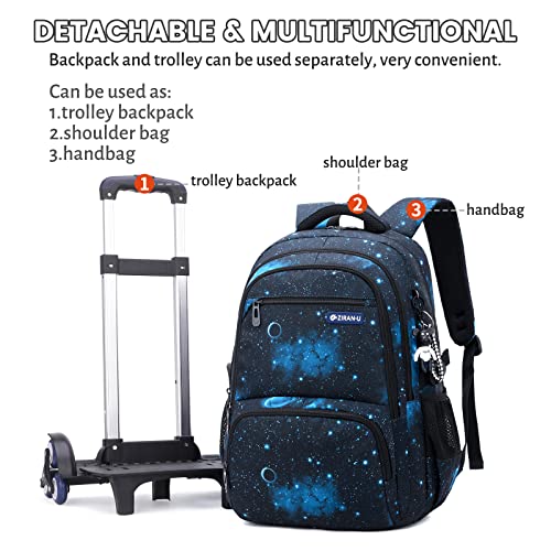 Amythe Rolling Backpack for Kids Teenagers, Casual Laptop Backpack - Lightweight, Waterproof,Tear-Resistant, Six-Wheeled for Easy Transport，Travel Luggage Backpack