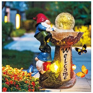 garden gnome statue - with solar led light magic ball, gnomes decorations for yard,funny garden gnomes perfect for lawn decorations, garden decor, patio and housewarming gifts