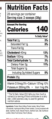 Whey Fantastic Chocolate - 100% Natural Grass Fed Whey Protein Powder - Unique 3-Whey Blend of Whey Isolate, Concentrate & Hydrolysate Provides 25g of Protein per Serving - 2.34lb-28 Servings