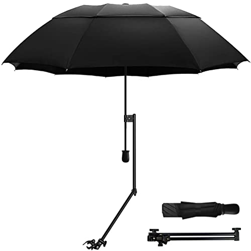 HOBVO UPF 50+ Golf Umbrella with Adjustable Universal Clamp Portable Umbrellas for Rain, Manual Open & Close, for Beach Chair, Golf Cart, Stroller, Bleacher, Patio (Black, 49.2")