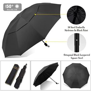 HOBVO UPF 50+ Golf Umbrella with Adjustable Universal Clamp Portable Umbrellas for Rain, Manual Open & Close, for Beach Chair, Golf Cart, Stroller, Bleacher, Patio (Black, 49.2")