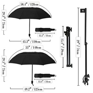 HOBVO UPF 50+ Golf Umbrella with Adjustable Universal Clamp Portable Umbrellas for Rain, Manual Open & Close, for Beach Chair, Golf Cart, Stroller, Bleacher, Patio (Black, 49.2")