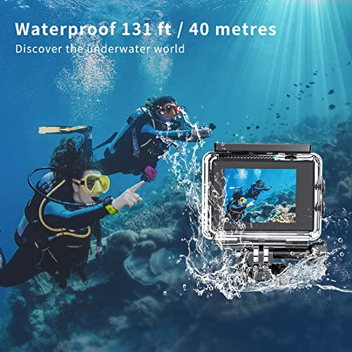 TIMNUT 4K/30fps Action Camera Waterproof - 131ft/40m Ultra HD Underwater Camera EIS, WiFi Camera 170°Wide Angle Full Sports Camera,20MP Helmet Bike Camera with 2.4G Remote Control 2 Batteries