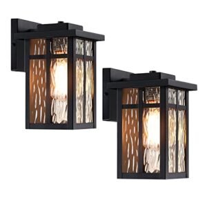 tuuana outdoor wall light fixtures, waterproof porch lights wall lanterns, exterior modern matte black wall mount lighting, anti-rust e26 socket wall scones for front door garage, 2 pack