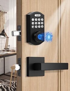 tinewa fingerprint door lock, keyless entry door lock, electronic keypad deadbolt, auto lock, anti-peeking password, front door handleset for homes, apartments, easy to install