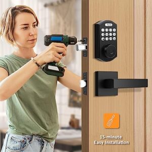 Tinewa Fingerprint Door Lock, Keyless Entry Door Lock, Electronic Keypad Deadbolt, Auto Lock, Anti-Peeking Password, Front Door Handleset for Homes, Apartments, Easy to Install