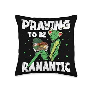 praying mantis gift for men bug catcher entomology ramantic ramen lover praying mantis throw pillow, 16x16, multicolor