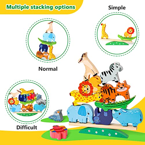 Jade Hare 14 Pcs Wooden Animal Blocks,Stacking Animals Balance Block Toys, Montessori Toys for 3-5 Years Toys Toddlers 1-3 and 2-4 Years Old Boys Girls Birthday Gift Preschool Educational Toys