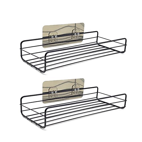 Floating Shelves for Wall Set of 2, Wall Mounted Storage Shelves with Black Metal Frame for Bathroom, Bedroom, Living Room, Kitchen, Office (Black)