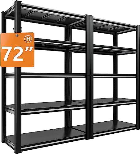 Raybee 2 Pack Garage Shelving Heavy Duty Storage Shelves Adjustable 5 Tier Metal Rack for Warehouse Pantry Kitchen, 31.5" W x 16.5" D x 72" H Black