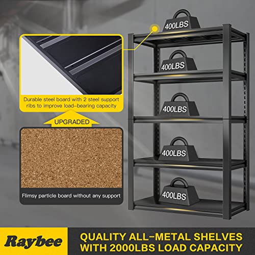 Raybee 2 Pack Garage Shelving Heavy Duty Storage Shelves Adjustable 5 Tier Metal Rack for Warehouse Pantry Kitchen, 31.5" W x 16.5" D x 72" H Black