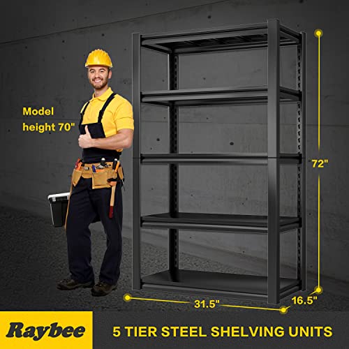 Raybee 2 Pack Garage Shelving Heavy Duty Storage Shelves Adjustable 5 Tier Metal Rack for Warehouse Pantry Kitchen, 31.5" W x 16.5" D x 72" H Black