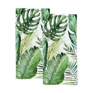 topcarpenter palm leaf tropical hand towels for bathroom palm leaf beach towel set of 2 green tropical palm & fern leaves bathroom kitchen decor soft quick dry super absorbent 30 x 15 inch