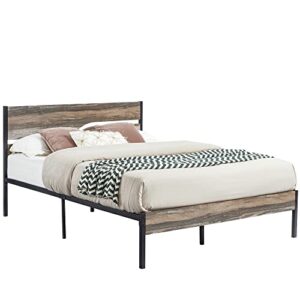 VECELO Queen Size Platform Bed Frame with Wood Headboard, Strong Metal Slats Support Mattress Foundation, No Box Spring Needed