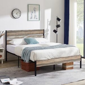 VECELO Queen Size Platform Bed Frame with Wood Headboard, Strong Metal Slats Support Mattress Foundation, No Box Spring Needed