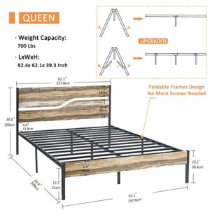 VECELO Queen Size Platform Bed Frame with Wood Headboard, Strong Metal Slats Support Mattress Foundation, No Box Spring Needed