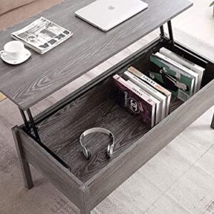 Lift Top Coffee Table with Hidden Storage Compartment,41 Inch Large Coffee Tables,Modern Wooden Lift Tabletop Center Table Living Room,Office, Reception, Light Grey Wood Grain