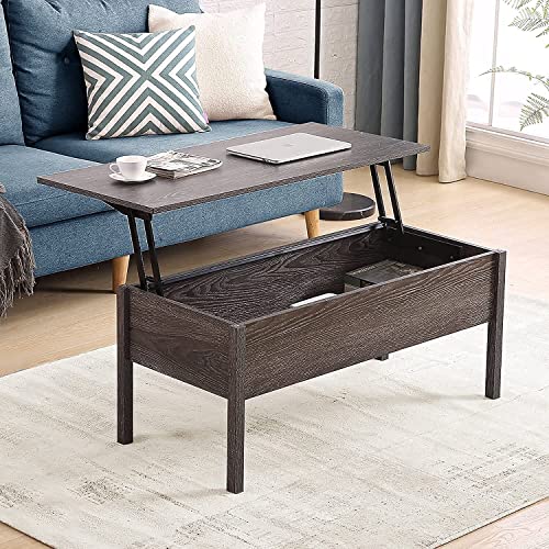 Lift Top Coffee Table with Hidden Storage Compartment,41 Inch Large Coffee Tables,Modern Wooden Lift Tabletop Center Table Living Room,Office, Reception, Light Grey Wood Grain